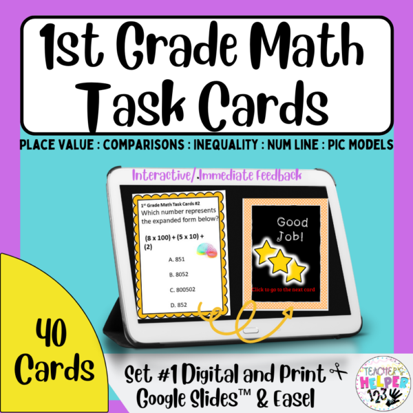 1st Grade CCSS/ TEKS Math | 40 Cards | Task Cards | Digital Access Set ...