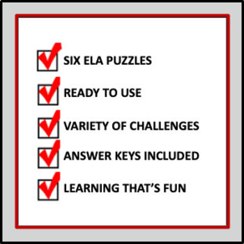 ELA Puzzles: Set 1 - enrichment for early finishers | Made By Teachers