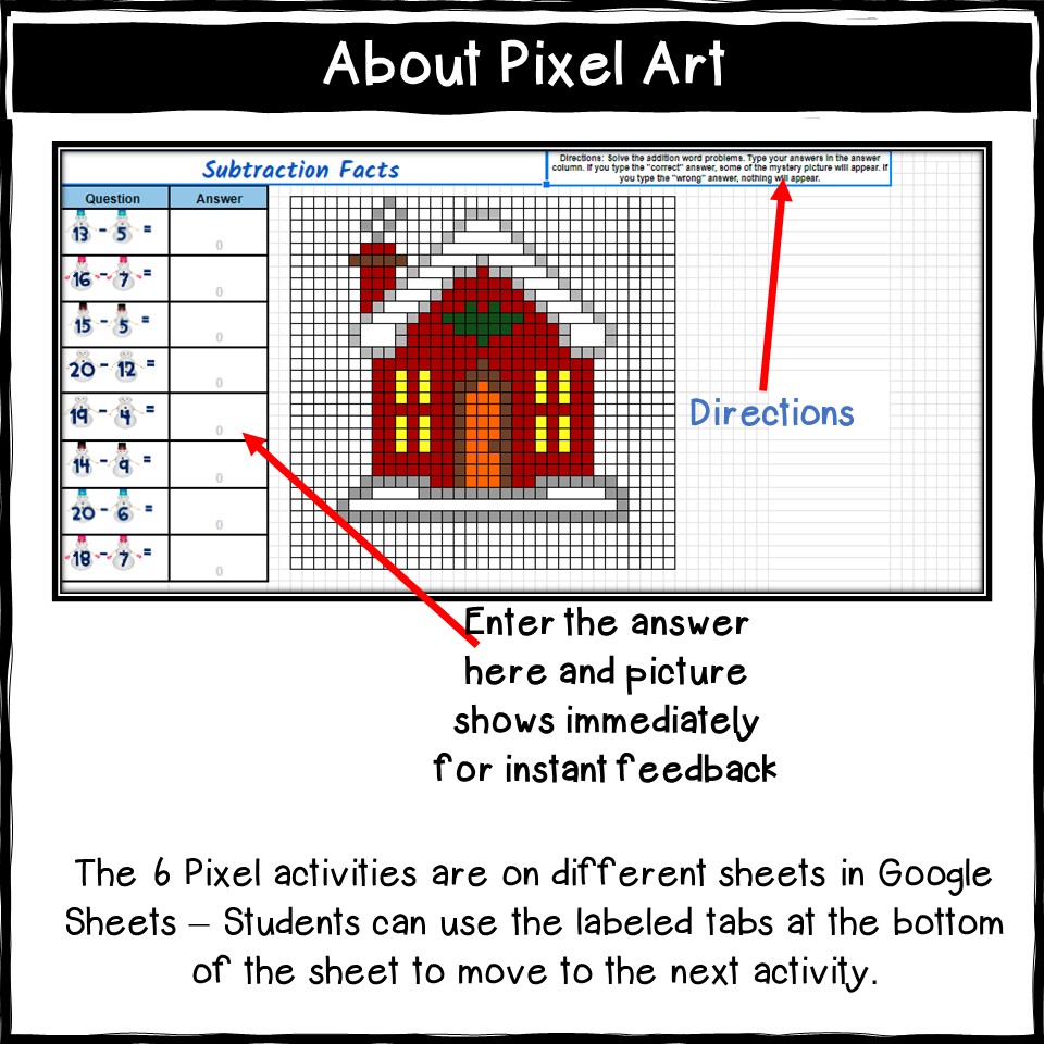 6 Pixel Art | Winter | 1st-2nd Math | Digital Word Problem/Subtraction ...