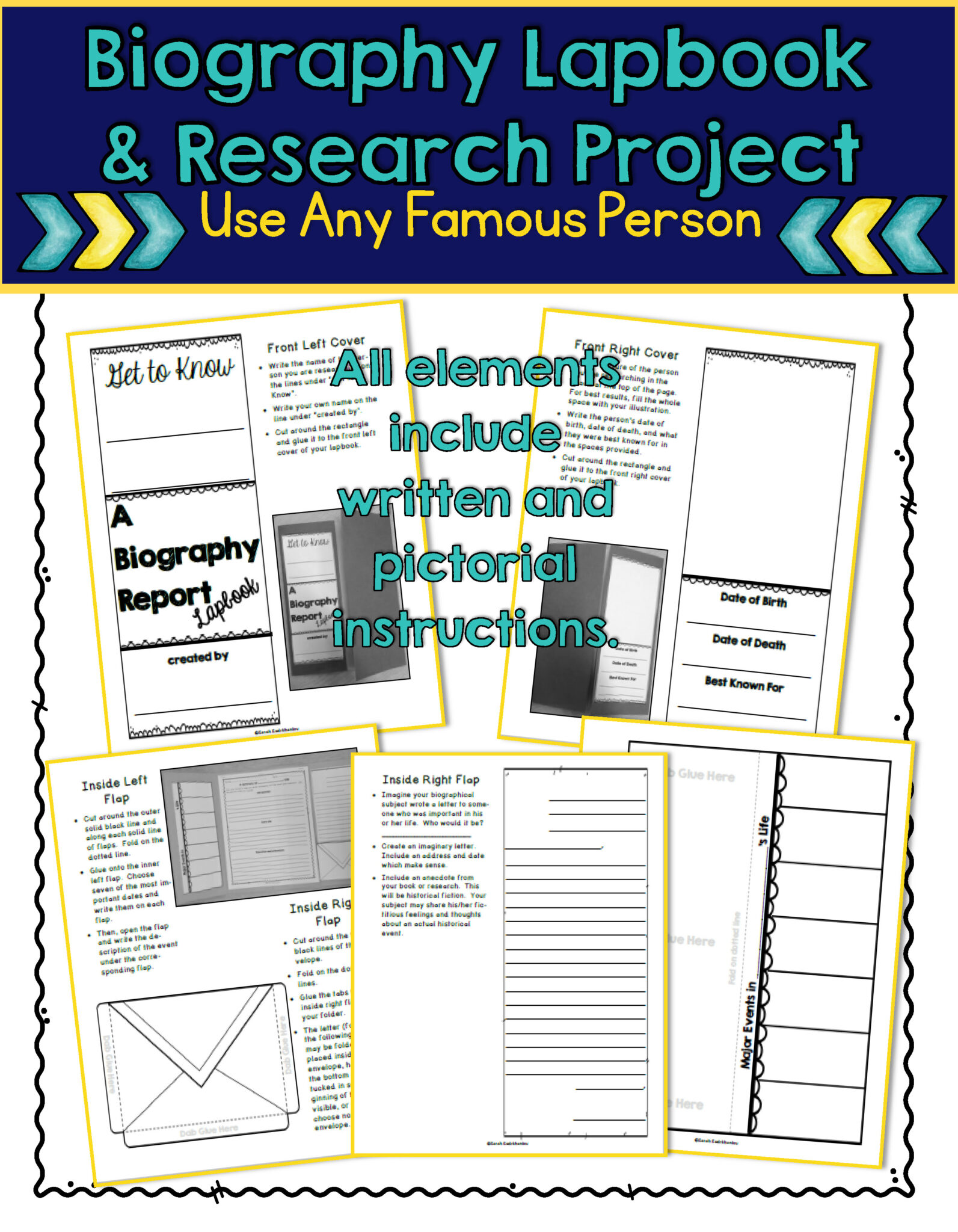 Biography Report Graphic Organizers and Lapbook Research Project - Made ...