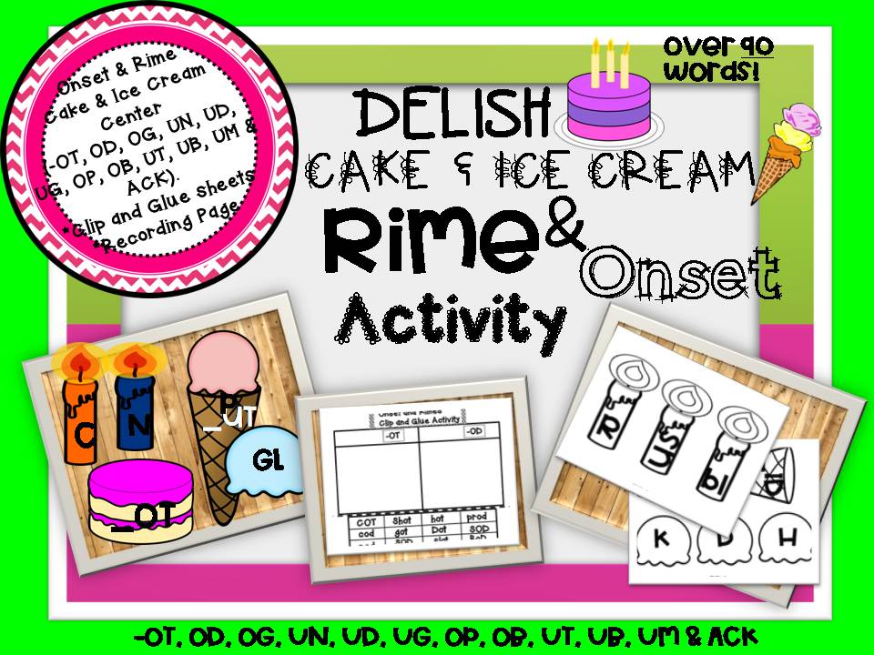 Onset and Rime Cake / Ice Cream Center | & Clip/ Glue Activity | Over ...
