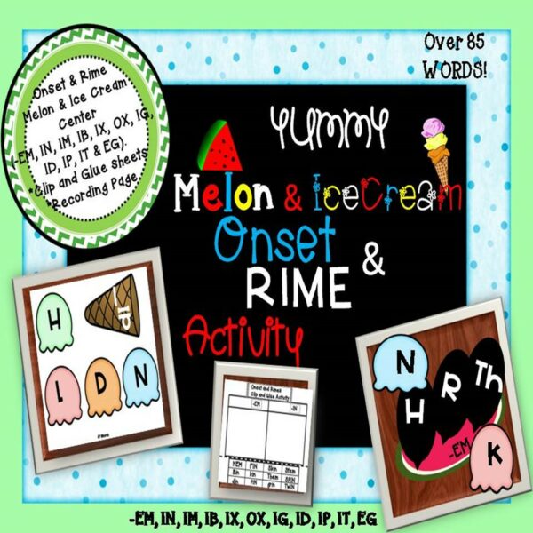 Onset and Rime Melon/ Ice Cream Center | & Clip/ Glue Activity | Over ...