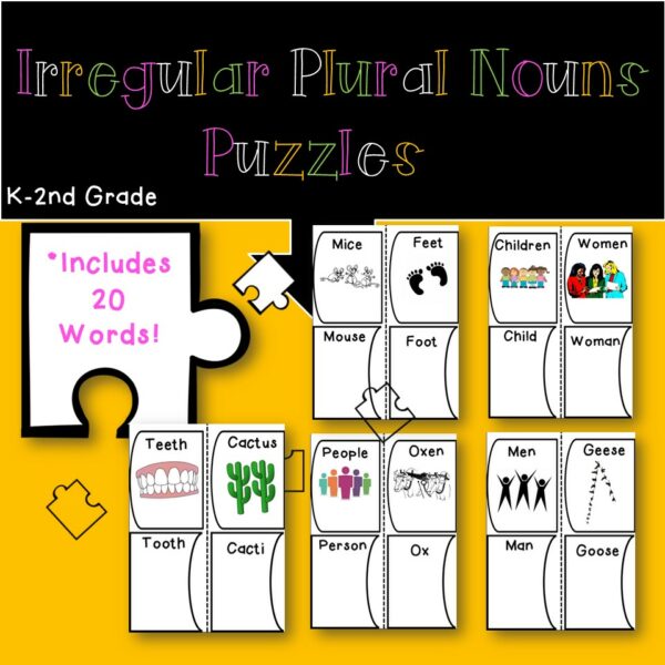 Reading Puzzles/ 20 Irregular Plural Nouns/ Puzzles Center Fun - Made ...