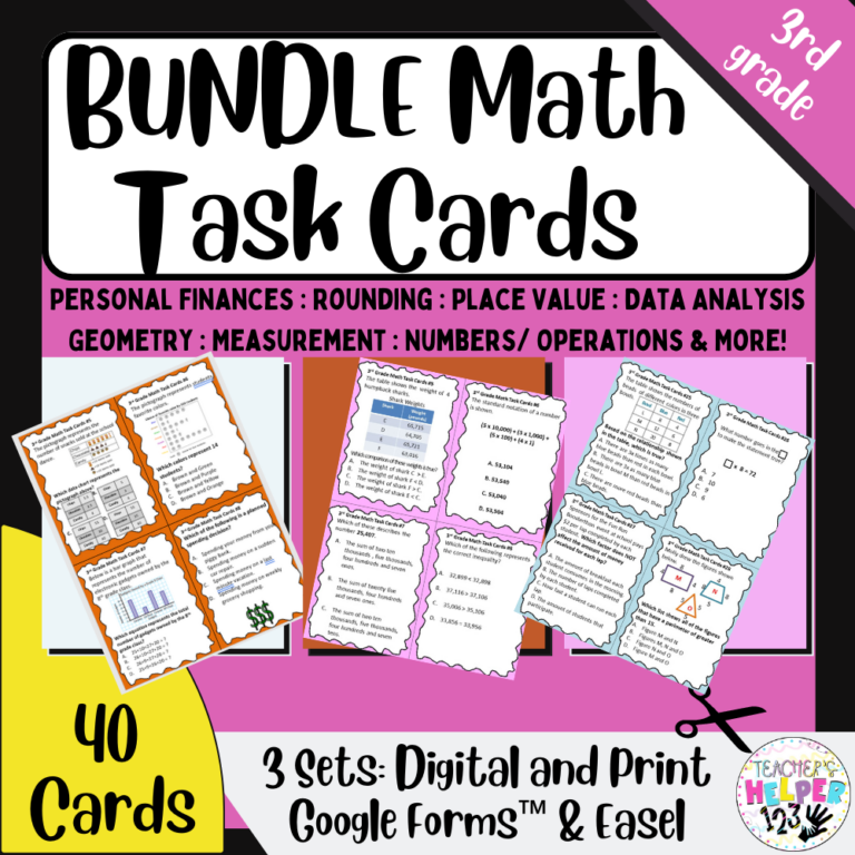 3rd Grade Math 3 Sets | 120 Cards | Paper and Digital Access Task Cards ...