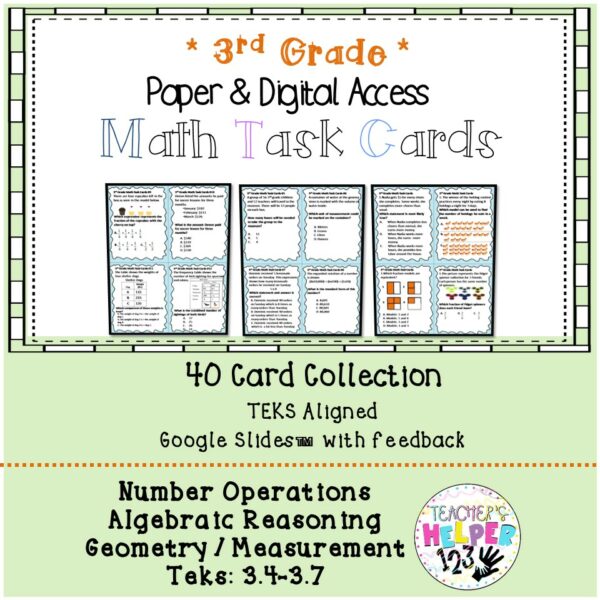3rd Grade Math 3 Sets | 120 Cards | Paper and Digital Access Task Cards ...