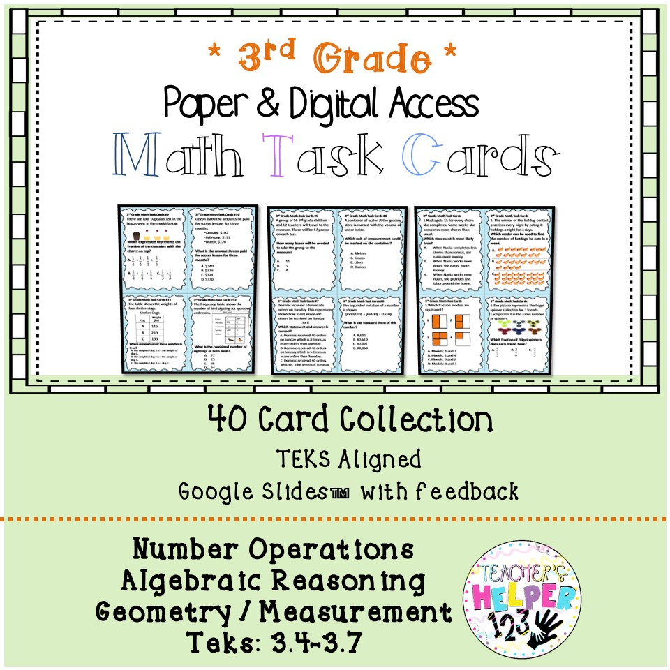 3rd Grade Math 3 Sets | 120 Cards | Paper and Digital Access Task Cards ...