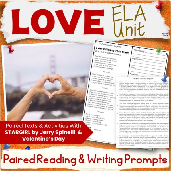 Love Unit - Paired Reading Activities for Valentine's Day and Stargirl ...