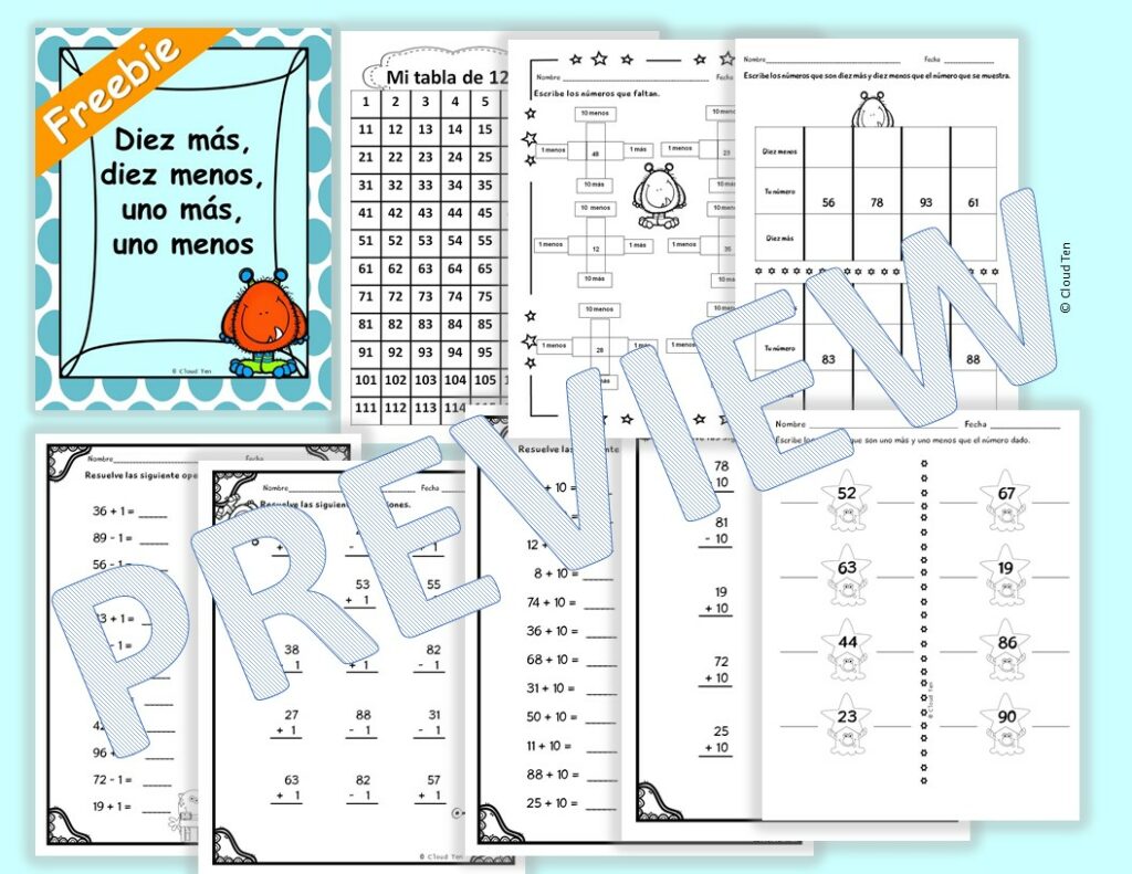 FREEBIE!! Diez mas, diez menos, uno mas, uno menos | Made By Teachers