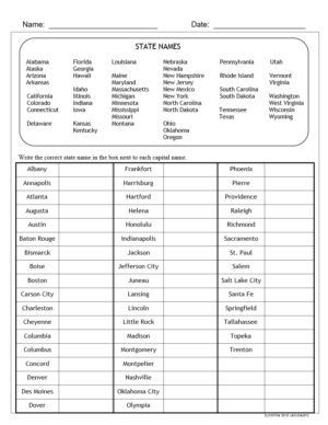 U.S. States & Capitals Worksheets, Test Sheets, Maps - U.S. Geography ...