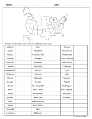 U.S. States & Capitals Worksheets, Test Sheets, Maps - U.S. Geography ...