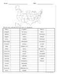 U.S. States & Capitals Worksheets, Test Sheets, Maps - U.S. Geography ...
