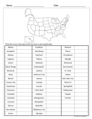 U.S. States & Capitals Worksheets, Test Sheets, Maps - U.S. Geography ...