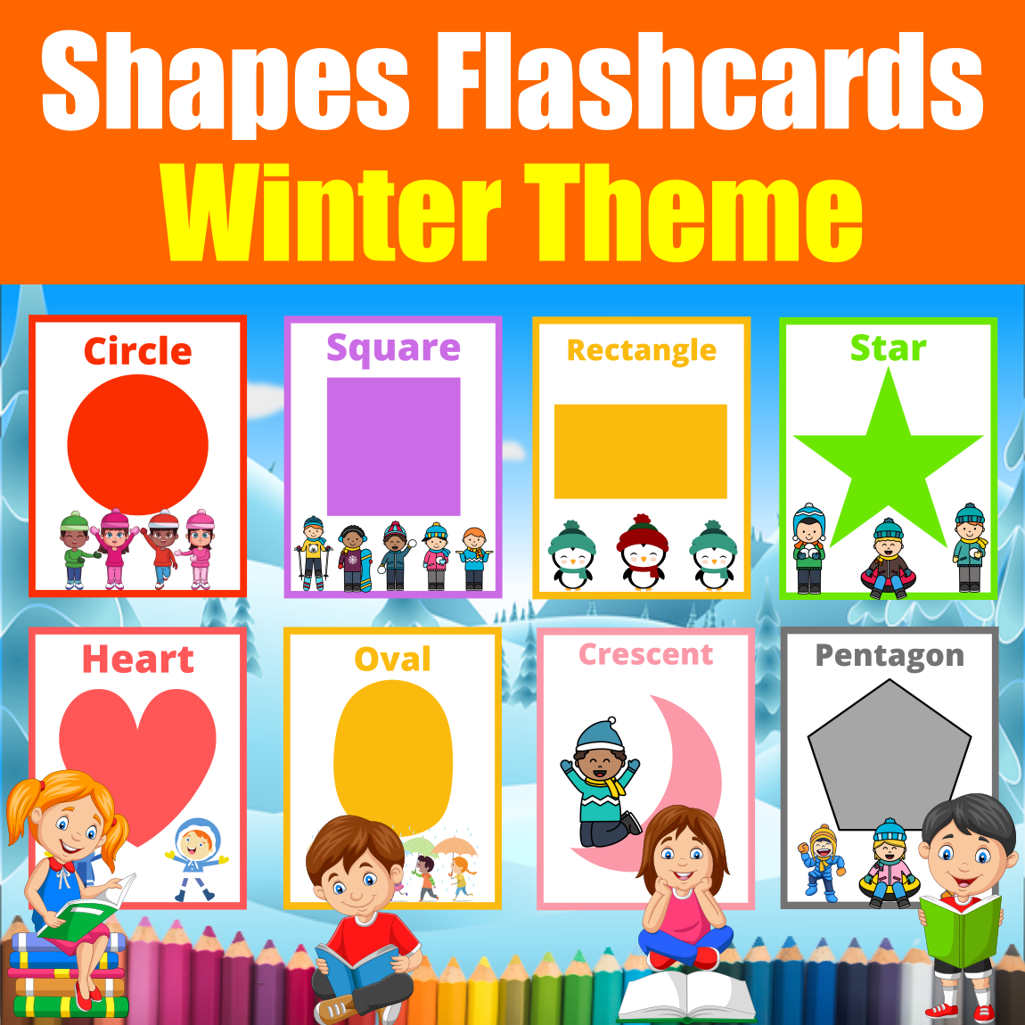 Shapes Flash Cards With Winter Theme. Printable Posters for kids Prek ...