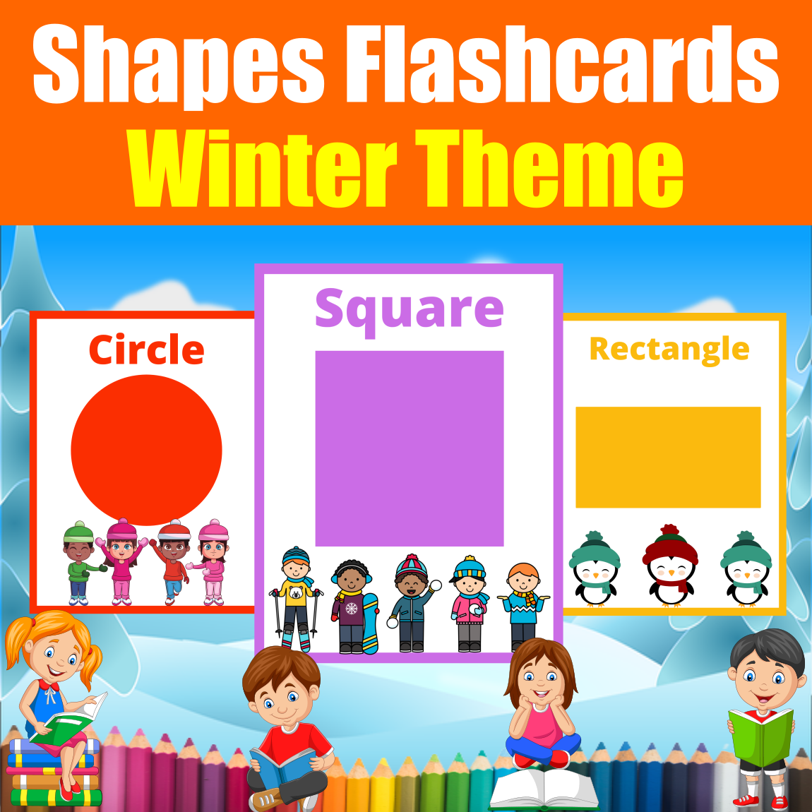 Shapes Flash Cards With Winter Theme. Printable Posters for kids Prek ...