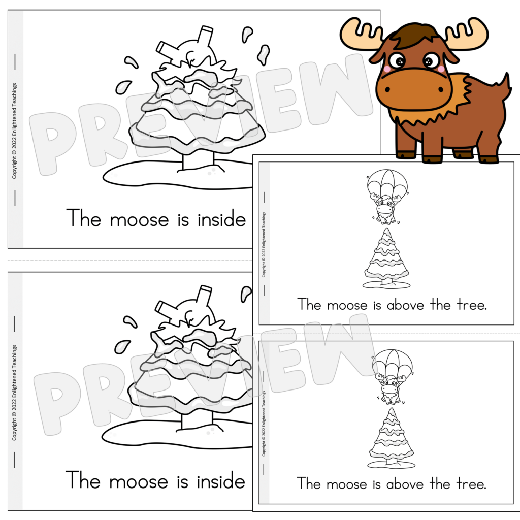 Winter Prepositions Emergent Reader Reference Guide Moose and Tree ...