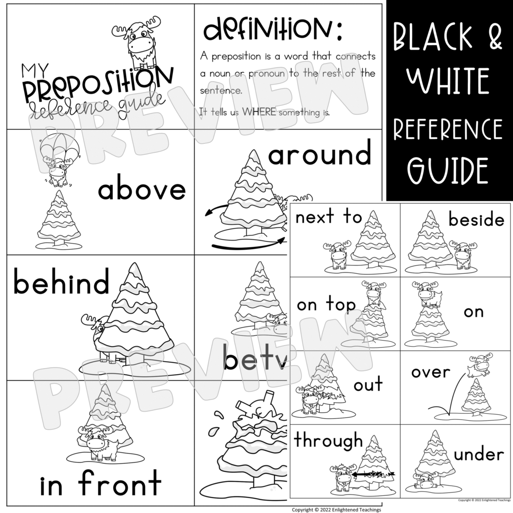 Winter Prepositions Emergent Reader Reference Guide Moose and Tree ...