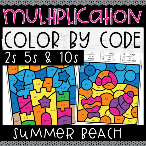 Summer Multiplication Color by Code Number NO PREP Coloring Worksheets ...