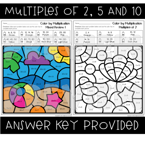 Summer Multiplication Color by Code Number NO PREP Coloring Worksheets ...