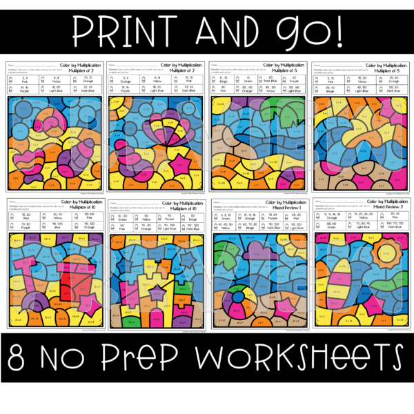 Summer Multiplication Color by Code Number NO PREP Coloring Worksheets ...