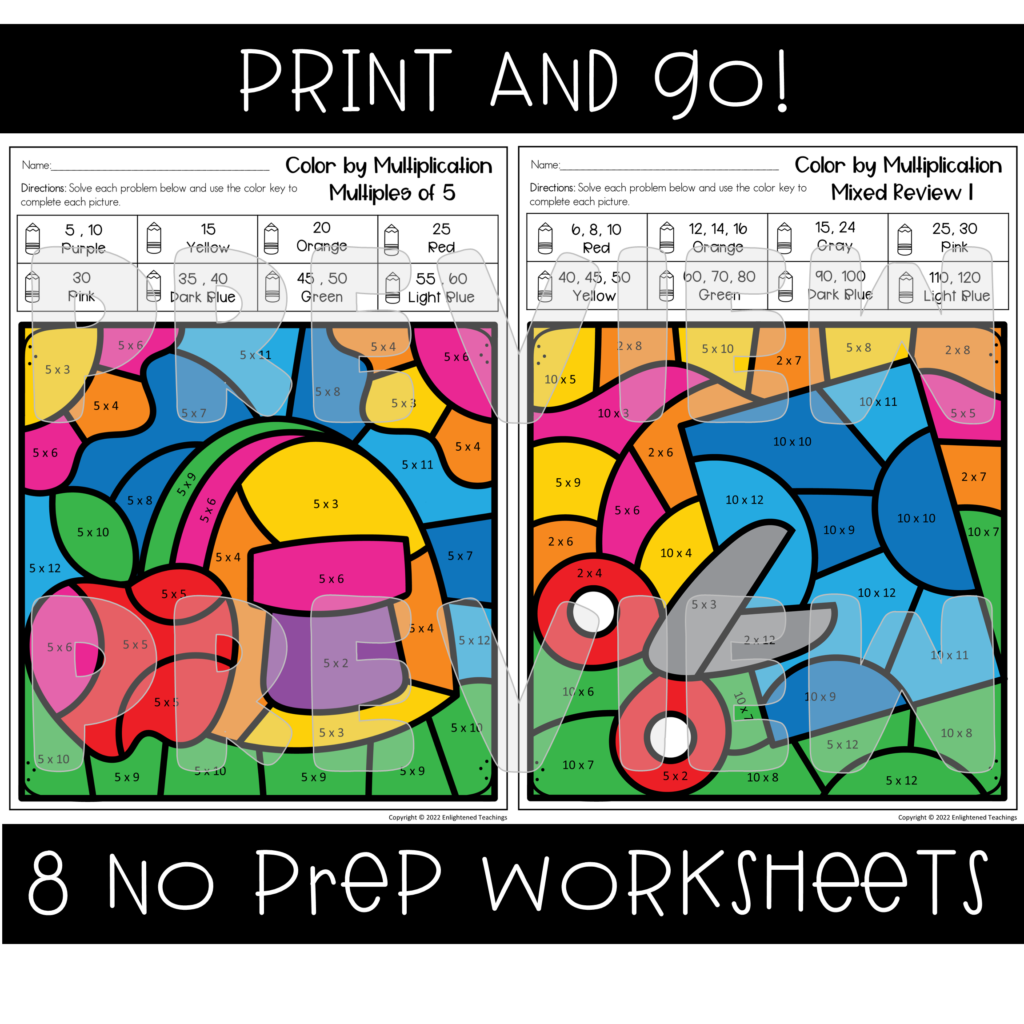 School Supplies Multiplication Color by Code Number NO PREP Coloring ...