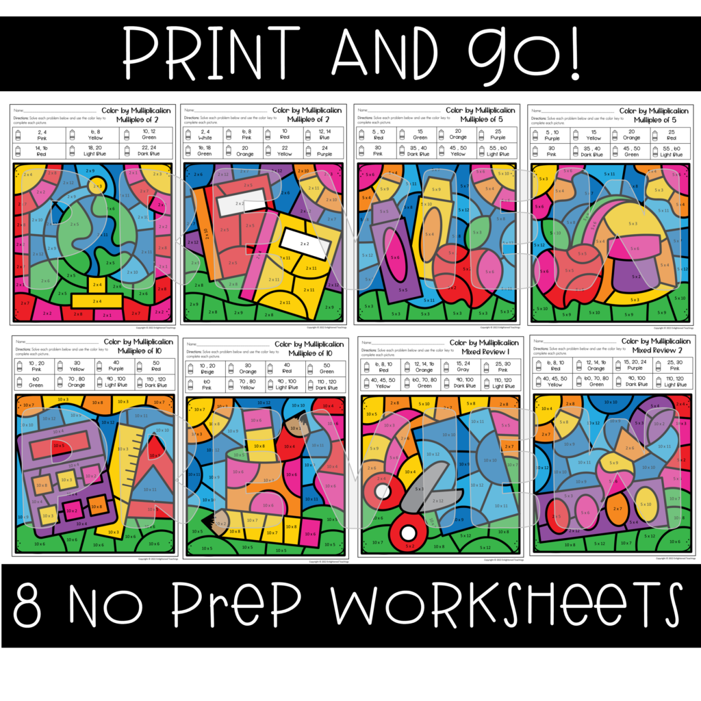 School Supplies Multiplication Color by Code Number NO PREP Coloring ...