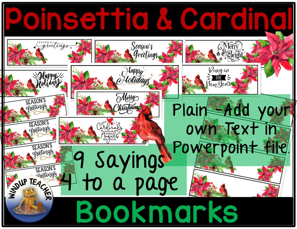 Cardinal and Poinsettia Bookmark for Christmas or Holiday Season | Made ...