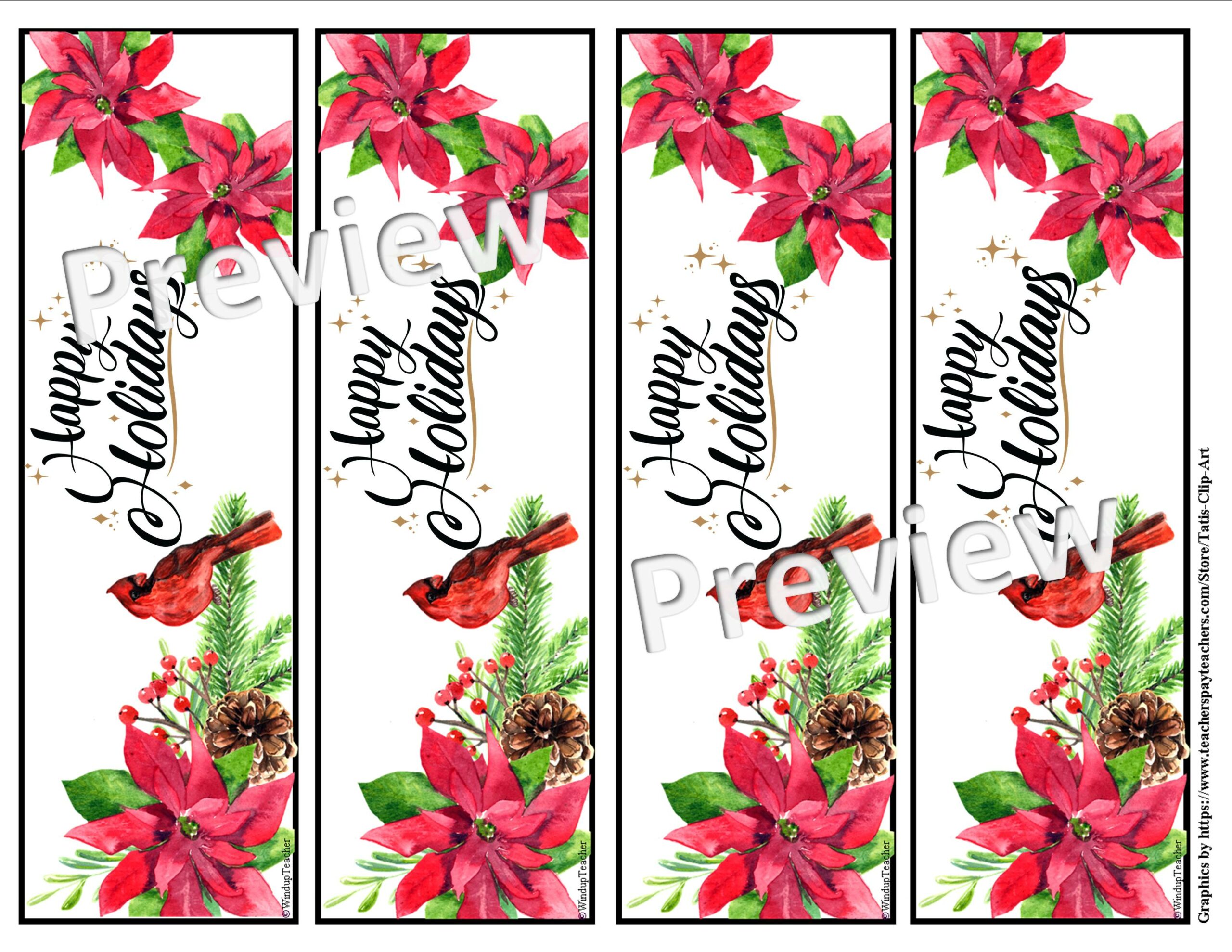 Cardinal and Poinsettia Bookmark for Christmas or Holiday Season | Made ...