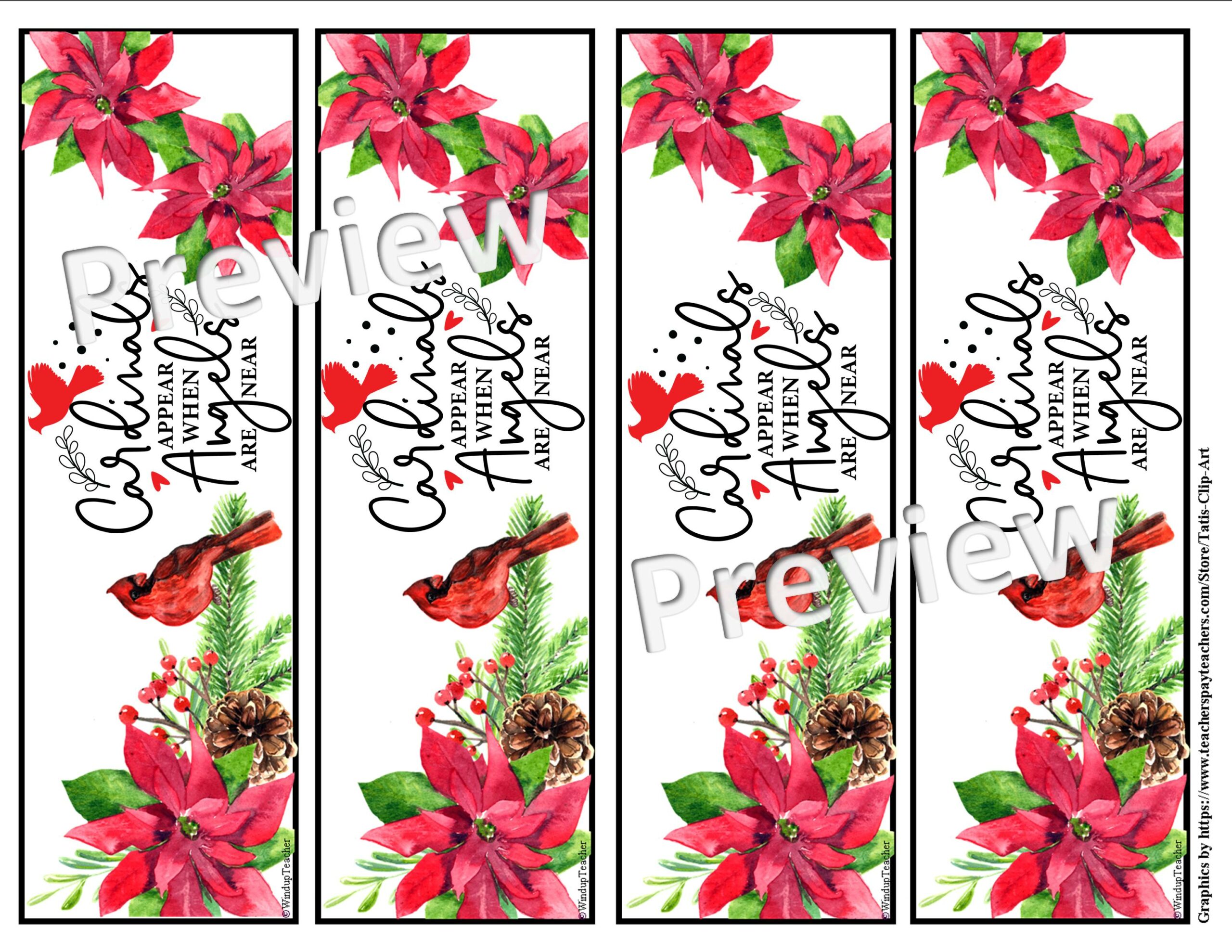 Cardinal and Poinsettia Bookmark for Christmas or Holiday Season | Made ...