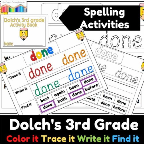Dolch's 3rd Grade Words Spelling Booklet- Available in black and white ...