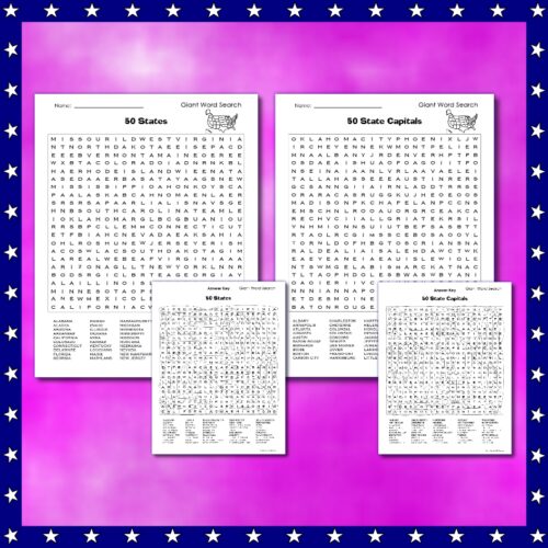 U.S. States & Capitals - Giant Word Search Puzzles - Grades 4-6 - Fun ...