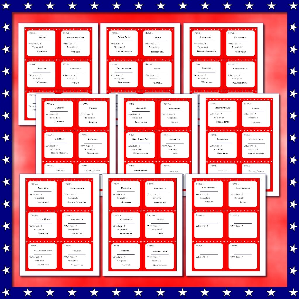 U.S. States & Capitals - I have... Who has? Game - Fun way to practice ...