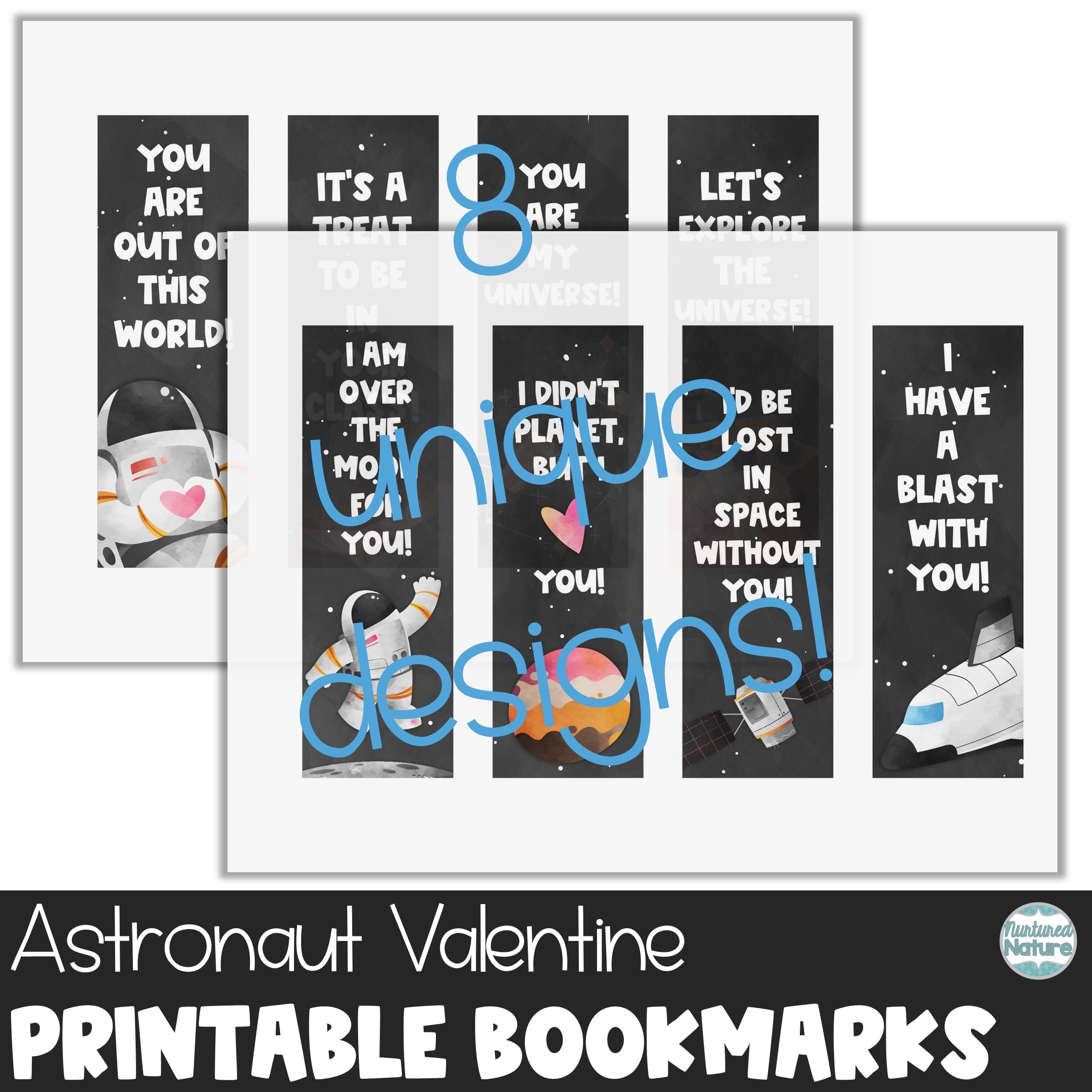 Valentine’s Day Bookmarks - Astronaut Ice Cream Party Printable Cards ...
