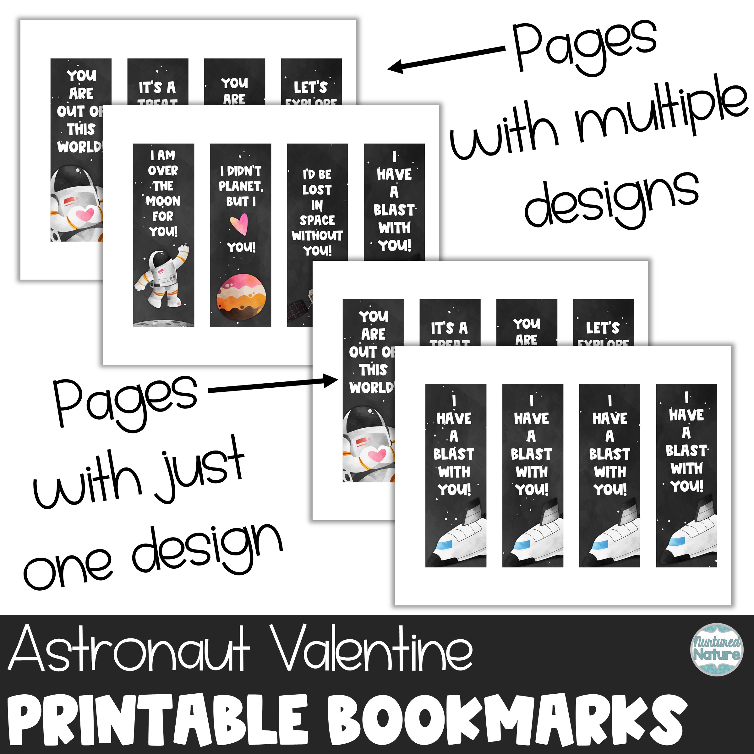 Valentine’s Day Bookmarks - Astronaut Ice Cream Party Printable Cards ...