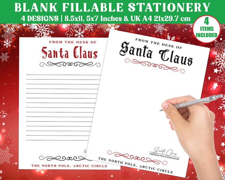 Printable Blank Santa Stationary, PDF Christmas Stationary Printable ...