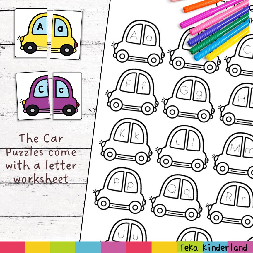 Car Letter Matching Uppercase and Lowercase Puzzle Printable | Made By ...