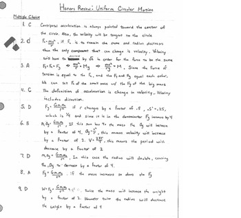 Physics: Uniform Circular Motion Review Sheet - Made By Teachers