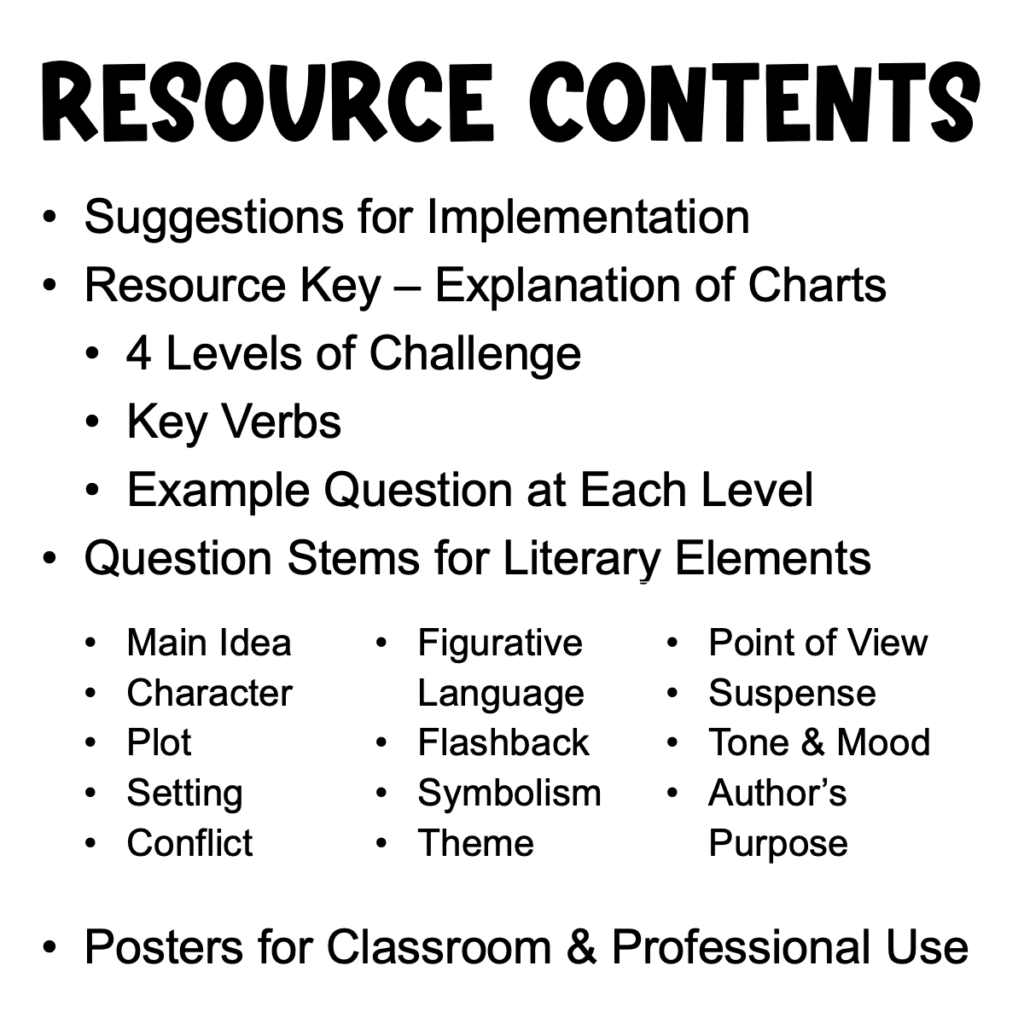 Question Stems Higher Order Thinking Reading Literature Grades 6-8 ...