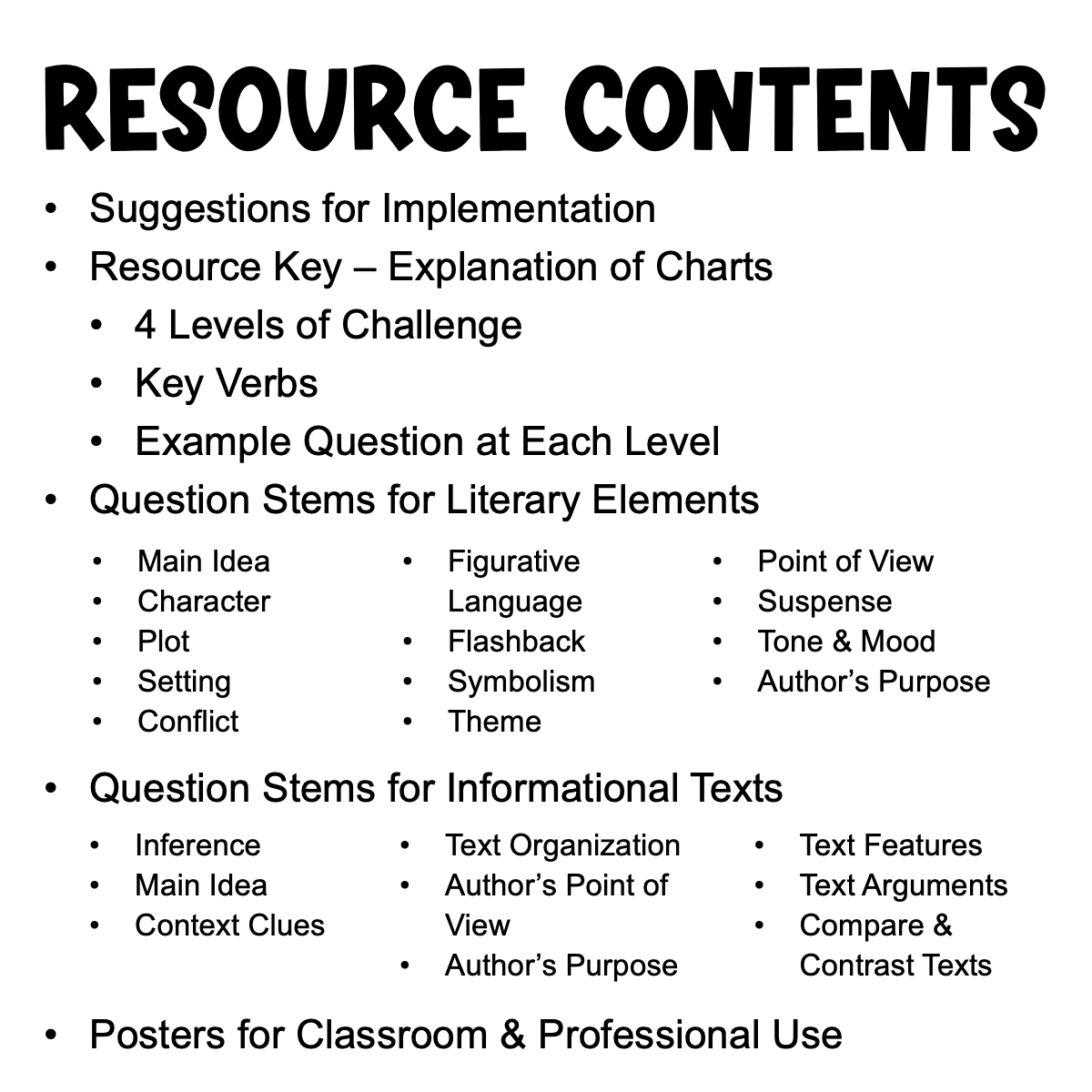 Question Stems Higher Order Thinking Literature & Informational Texts ...
