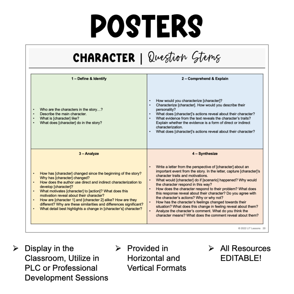 Question Stems Higher Order Thinking Literature & Informational Texts ...