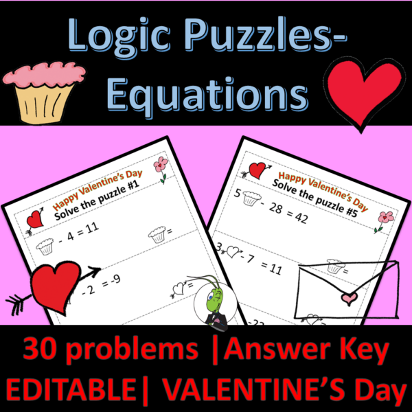 Valentine's Day Solving Equations | Number Sense Logic Puzzles ...