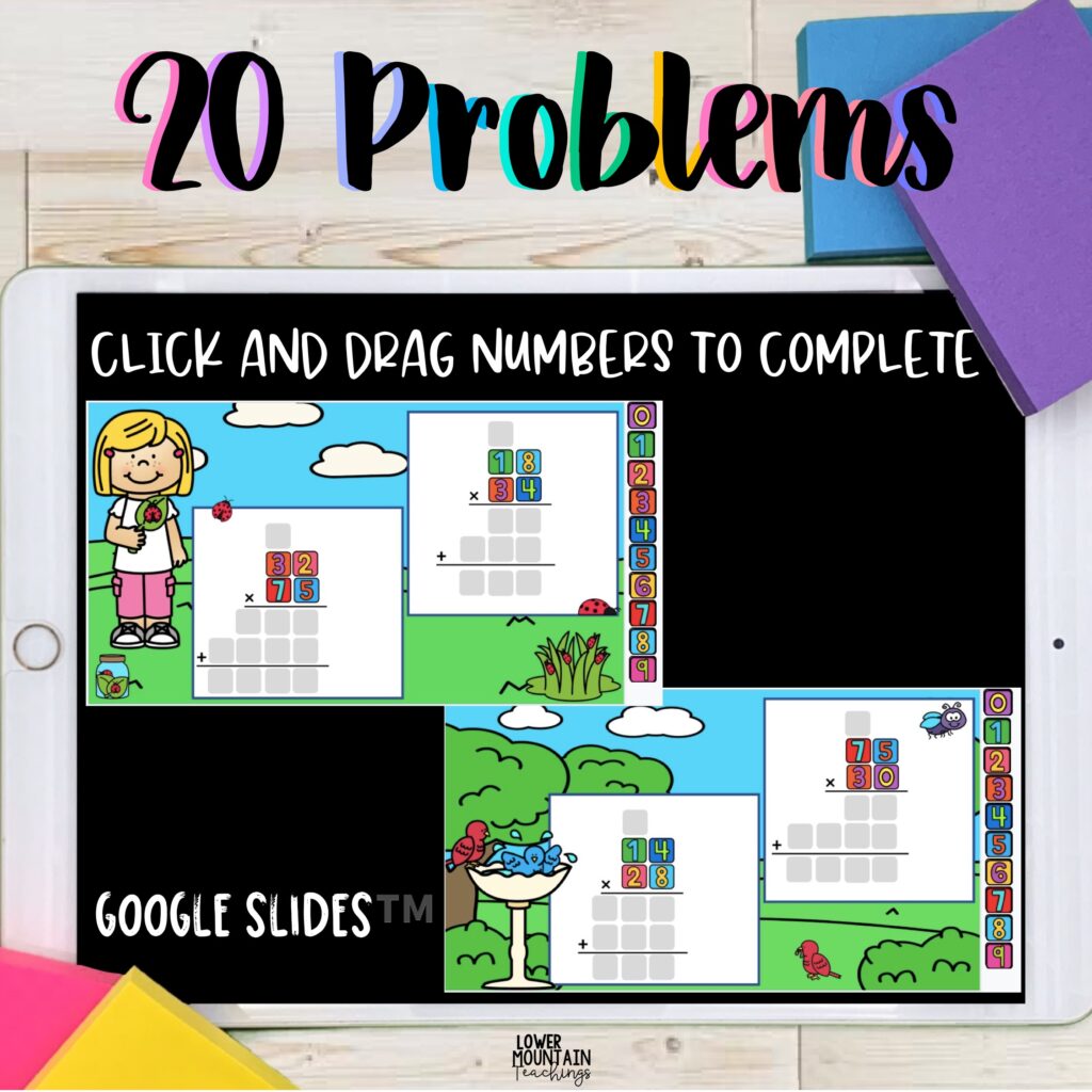 Multiplication Practice Digital 2 x 2 Digits Spring Theme | Made By ...