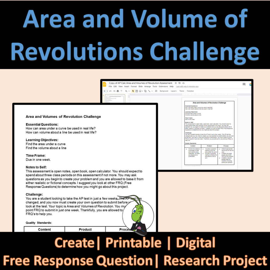 Calculus Area and Volumes of Revolution Assessment Printable and Google ...
