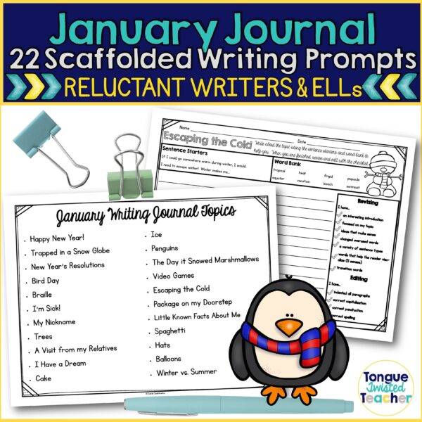January Monthly Writing Journal No Prep Winter Writing Prompts | Made ...