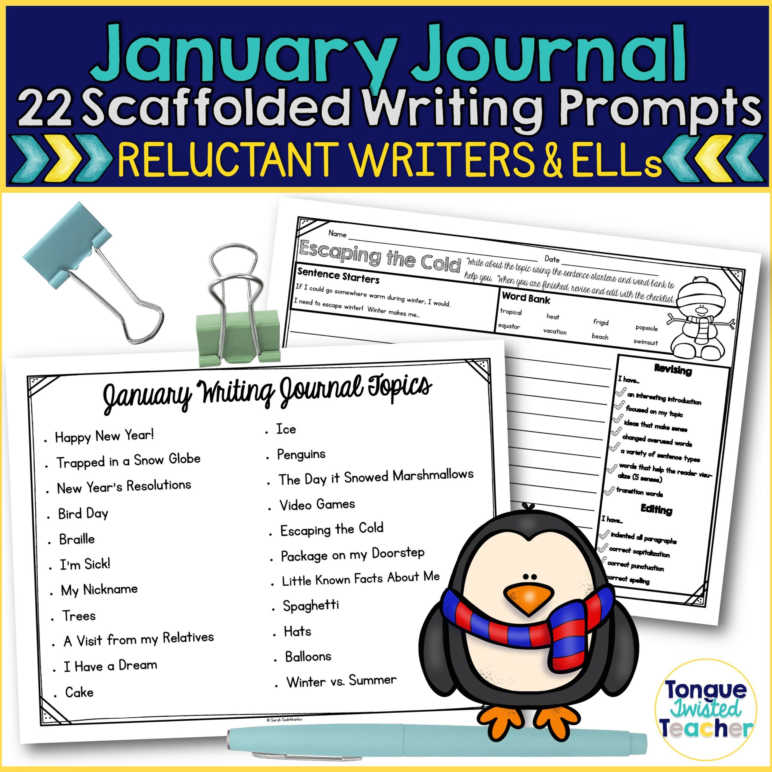 January Monthly Writing Journal No Prep Winter Writing Prompts | Made ...