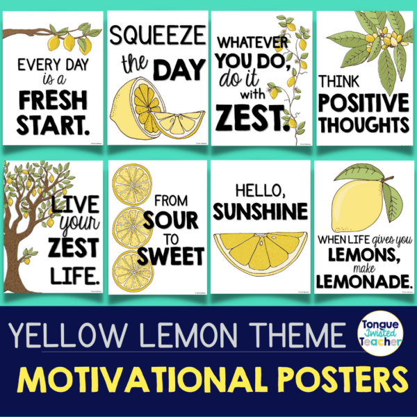 Yellow Lemon Theme Motivational Posters Classroom Decor | Made By Teachers