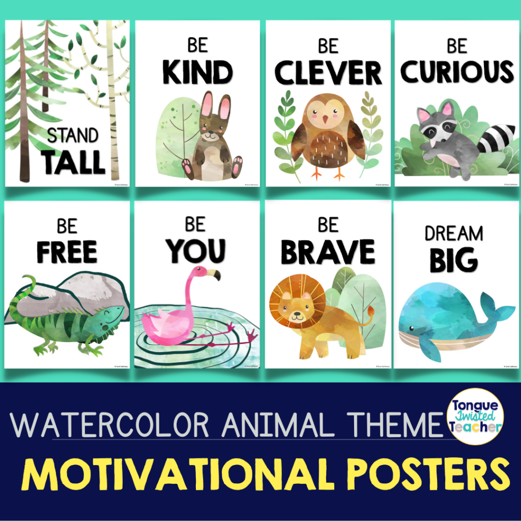 Watercolor Animal Theme Motivational Posters Classroom Decor | Made By ...