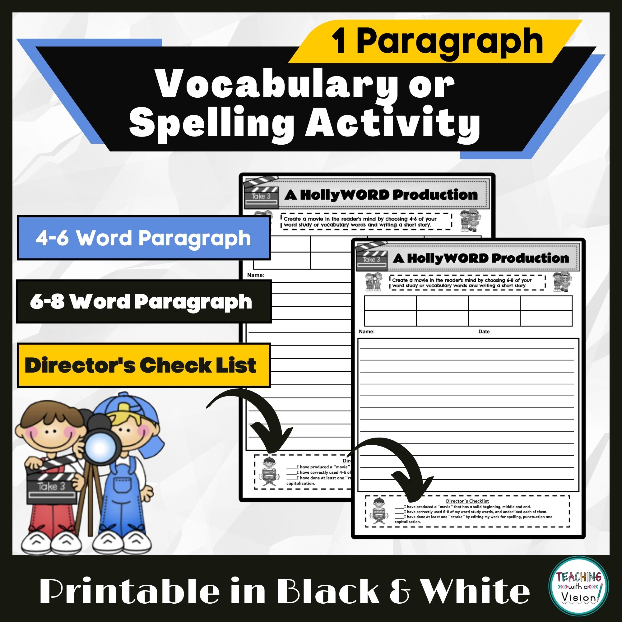 Vocabulary Worksheets, Paragraph Writing, Spelling Activity for Any ...