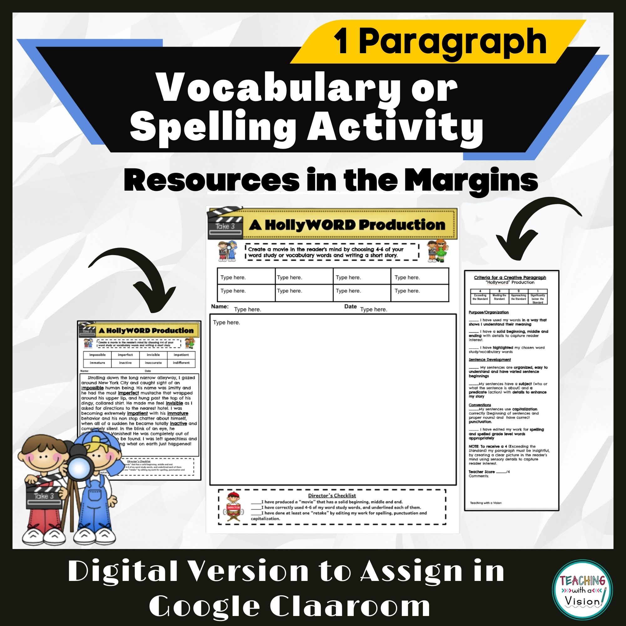 Vocabulary Worksheets, Paragraph Writing, Spelling Activity for Any ...