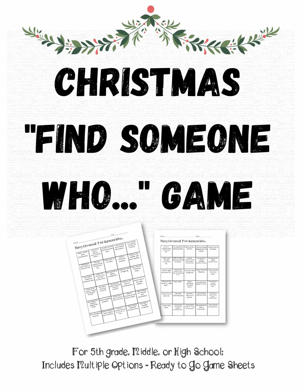 Find Someone Who - Christmas Game 5th middle or high school social ...