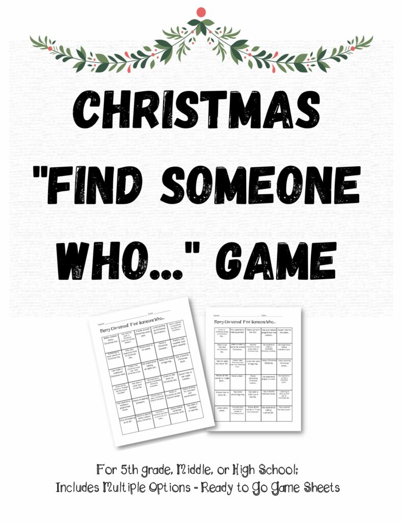 Find Someone Who - Christmas Game 5th middle or high school social ...